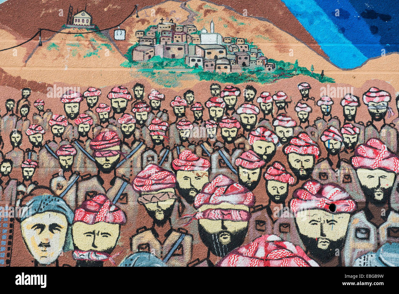 Wall painting from the Iraqi-Iranian war, Aqrah, Iraqi Kurdistan, Iraq ...