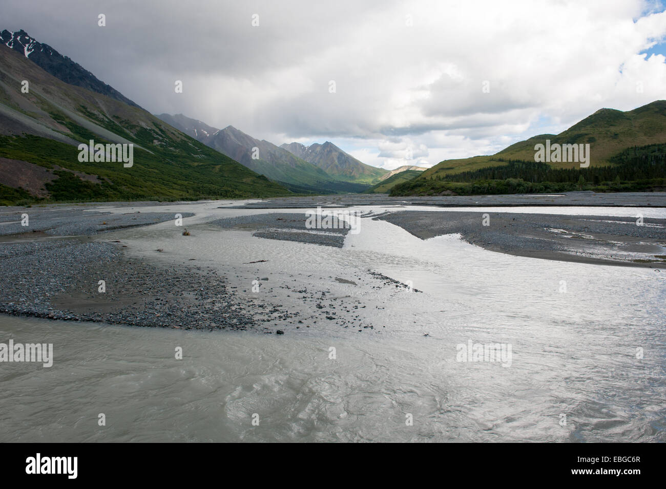 Tributary of the Tanana river in Black rapids Alaska, off of Richardson ...