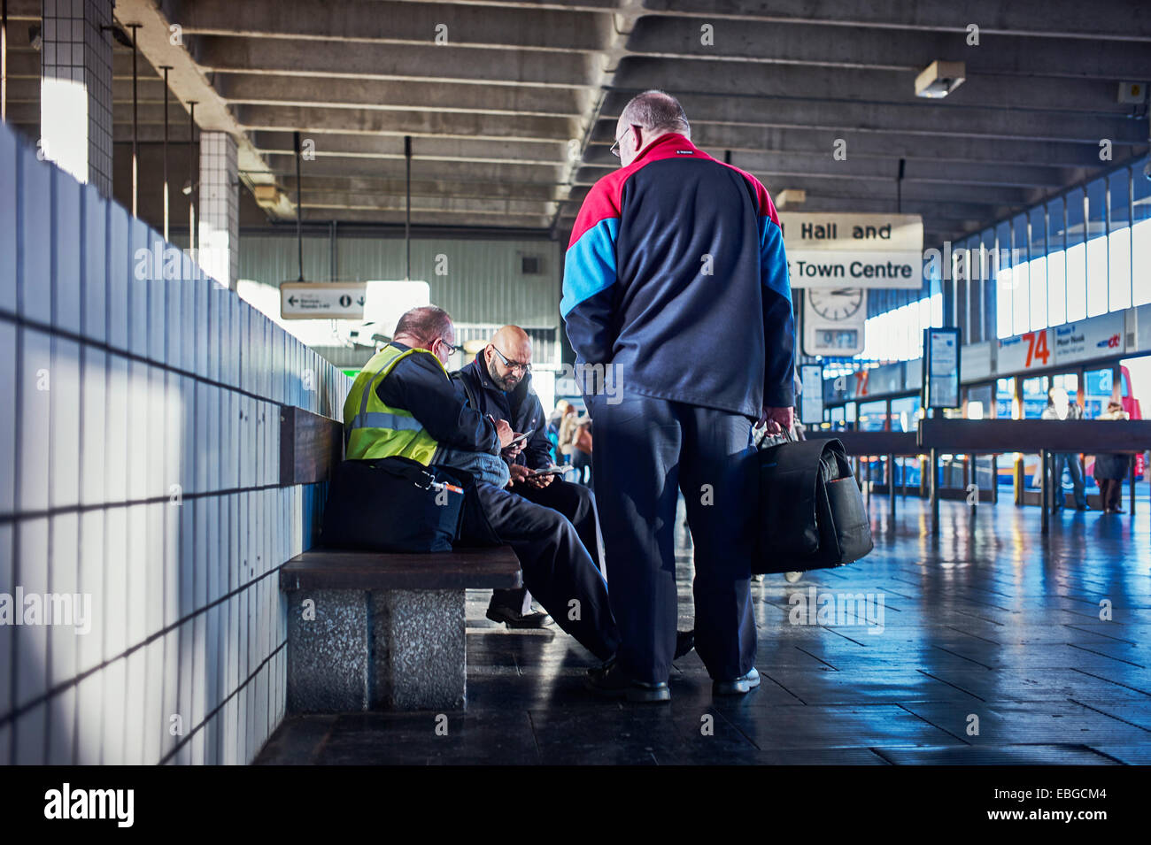 Bus drivers talking at Preston Stock Photo - Alamy