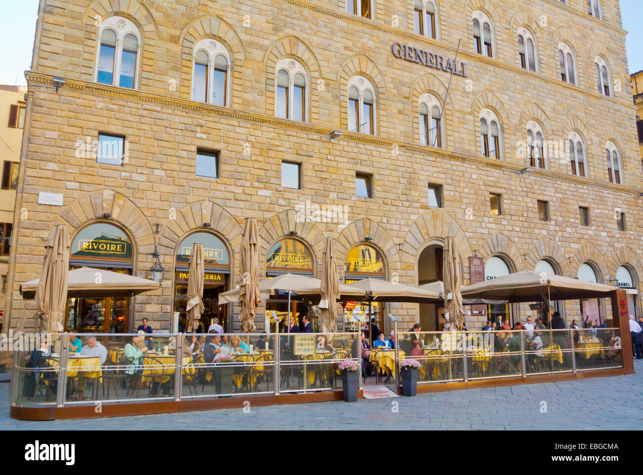 Cafe terraces, Piazza della Signoria square, Florence, Tuscany, Italy ...