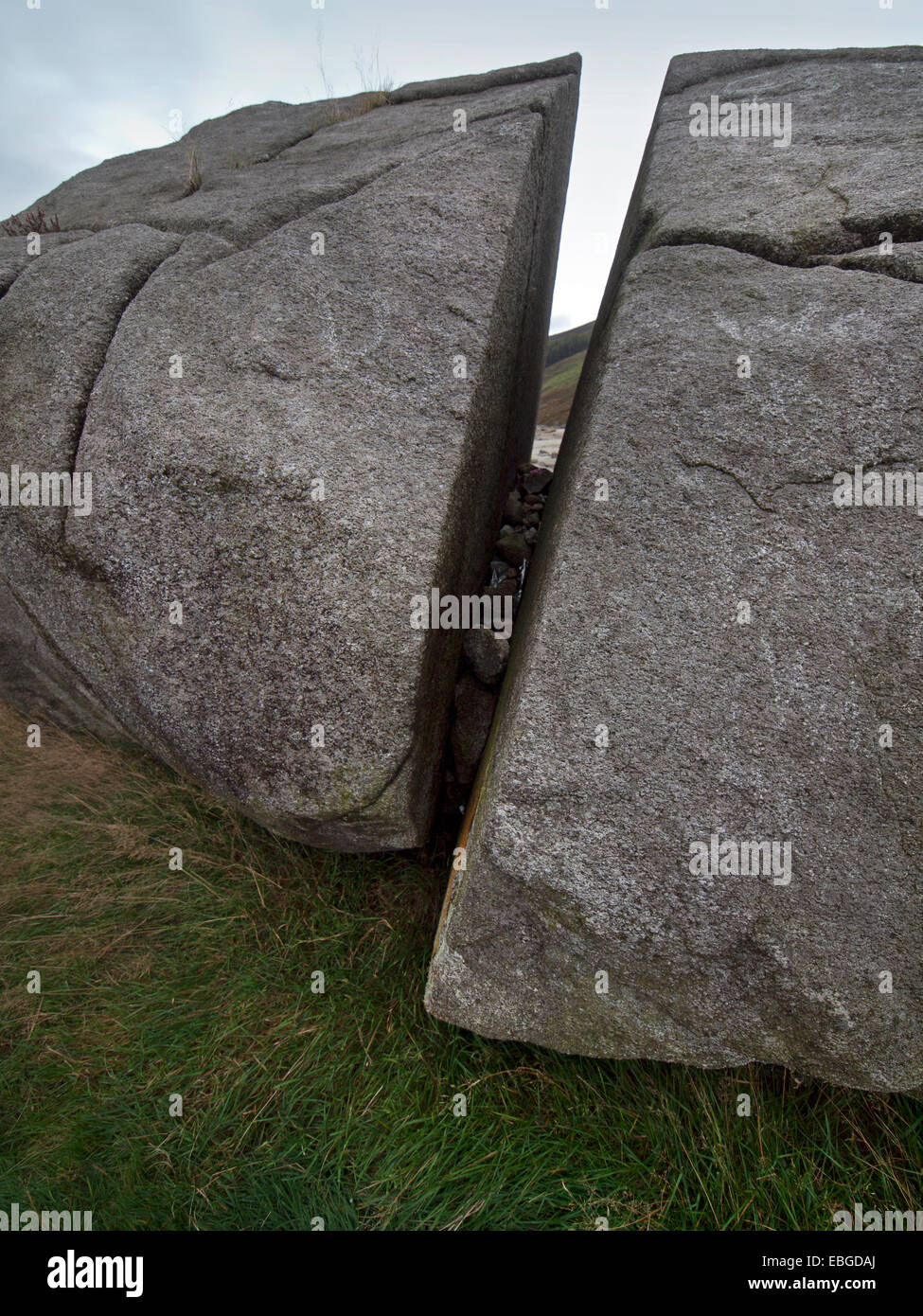 A huge boulder split in two, in the mountains of County Wicklow ...
