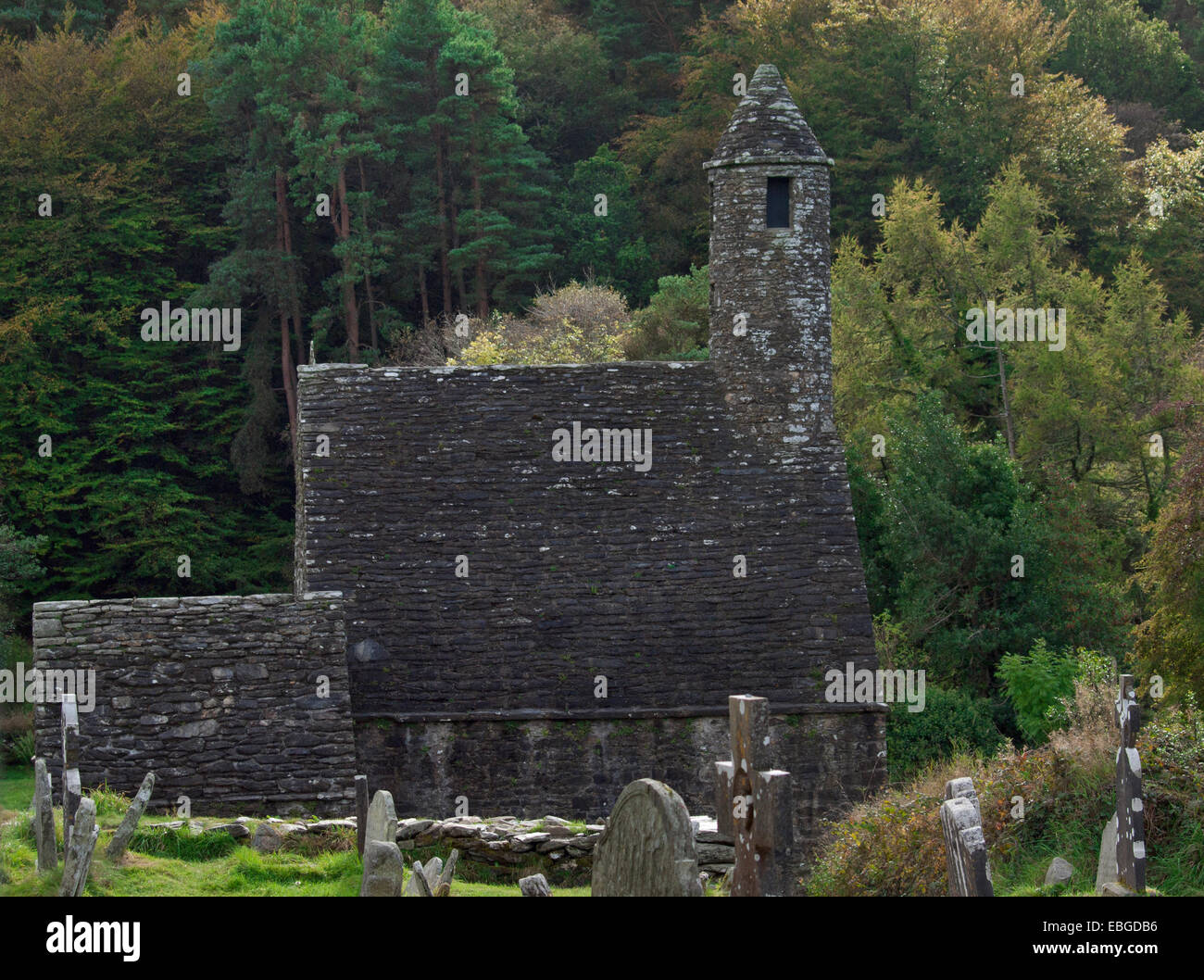 The ancient monastic settlement of Glendalough in County Wicklow ...