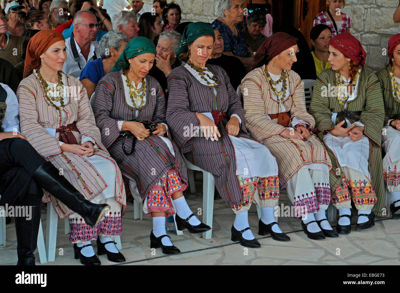 Traditional Greek Female Dancers resting at the Amargeti Community ...
