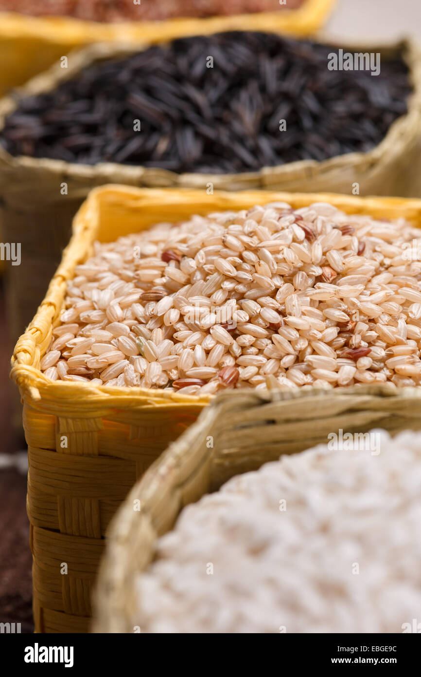 rice in wooden baskets on the table Stock Photo - Alamy