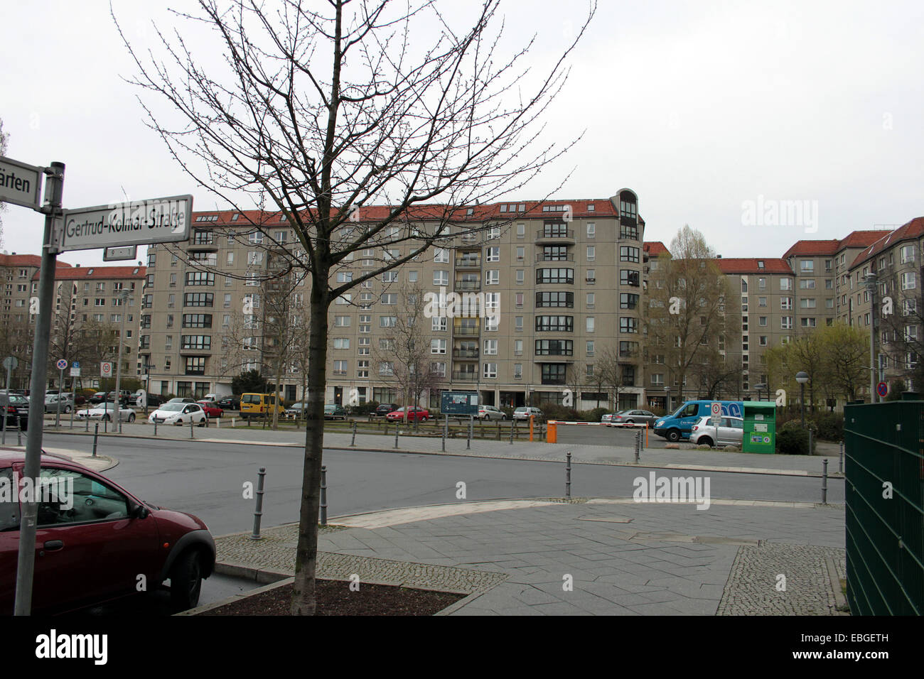 Berlin housing and car park on the site of Hitlers bunker in WW2 Stock ...