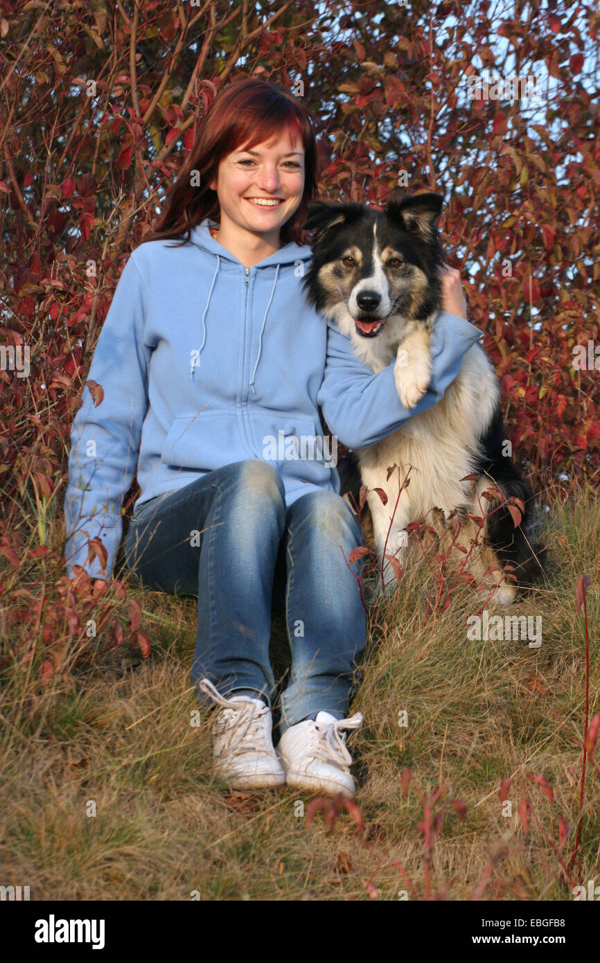 woman and Border Collie Stock Photo - Alamy