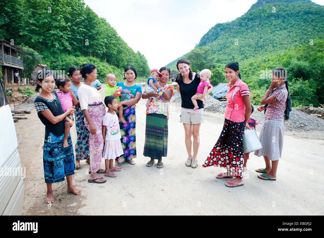 Friendly people on the road in Myanmar (Burma Stock Photo - Alamy