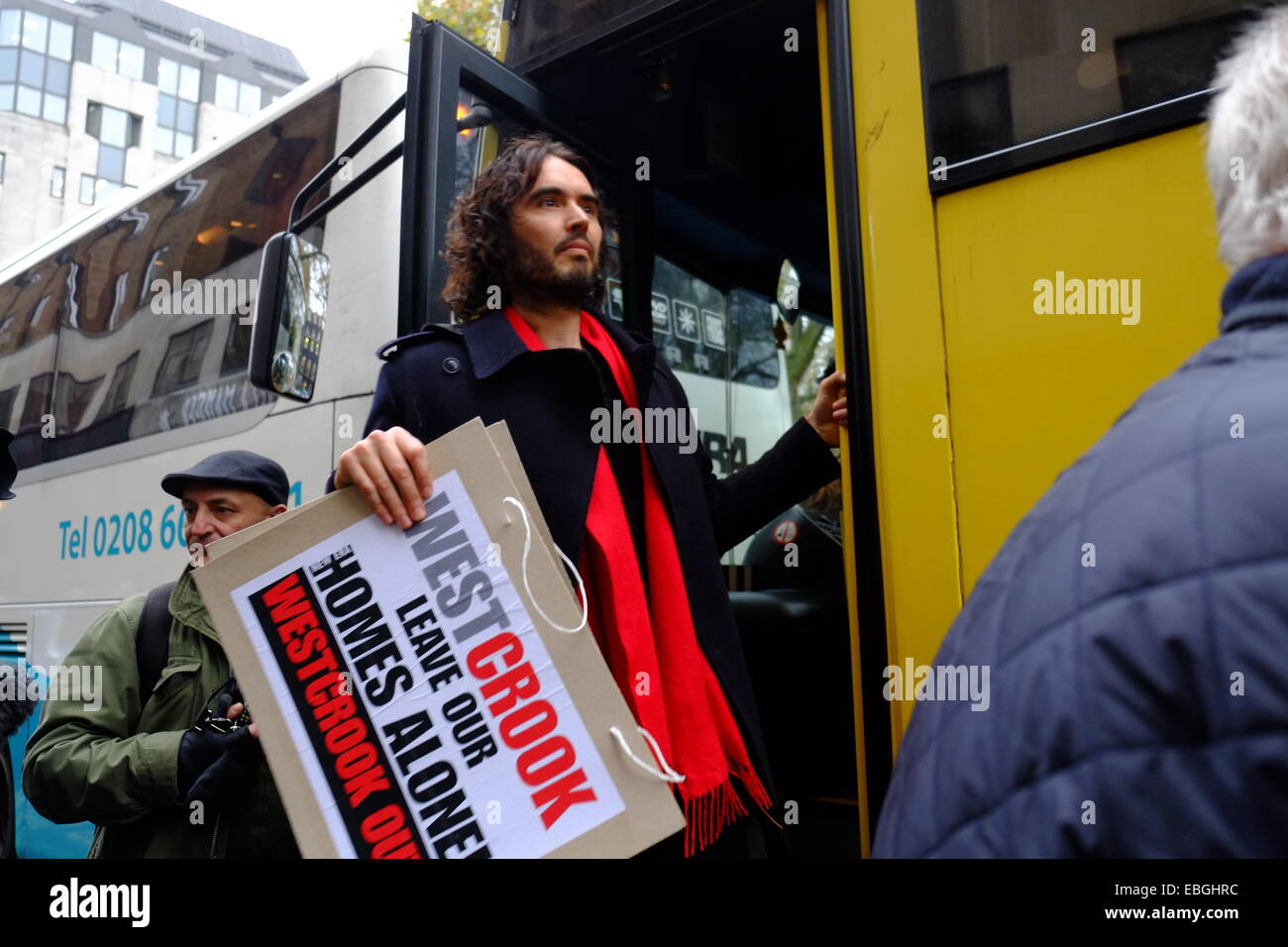 London, UK. 01st Dec, 2014. Comedian Russell Brand joins a housing ...