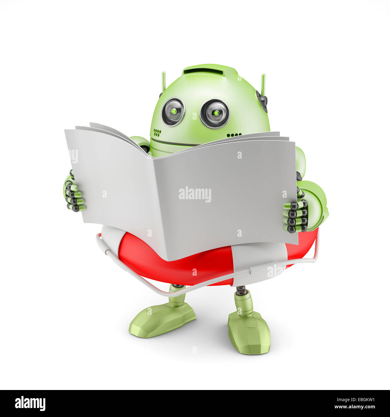 Robot reading manual. Isolated on white Stock Photo - Alamy