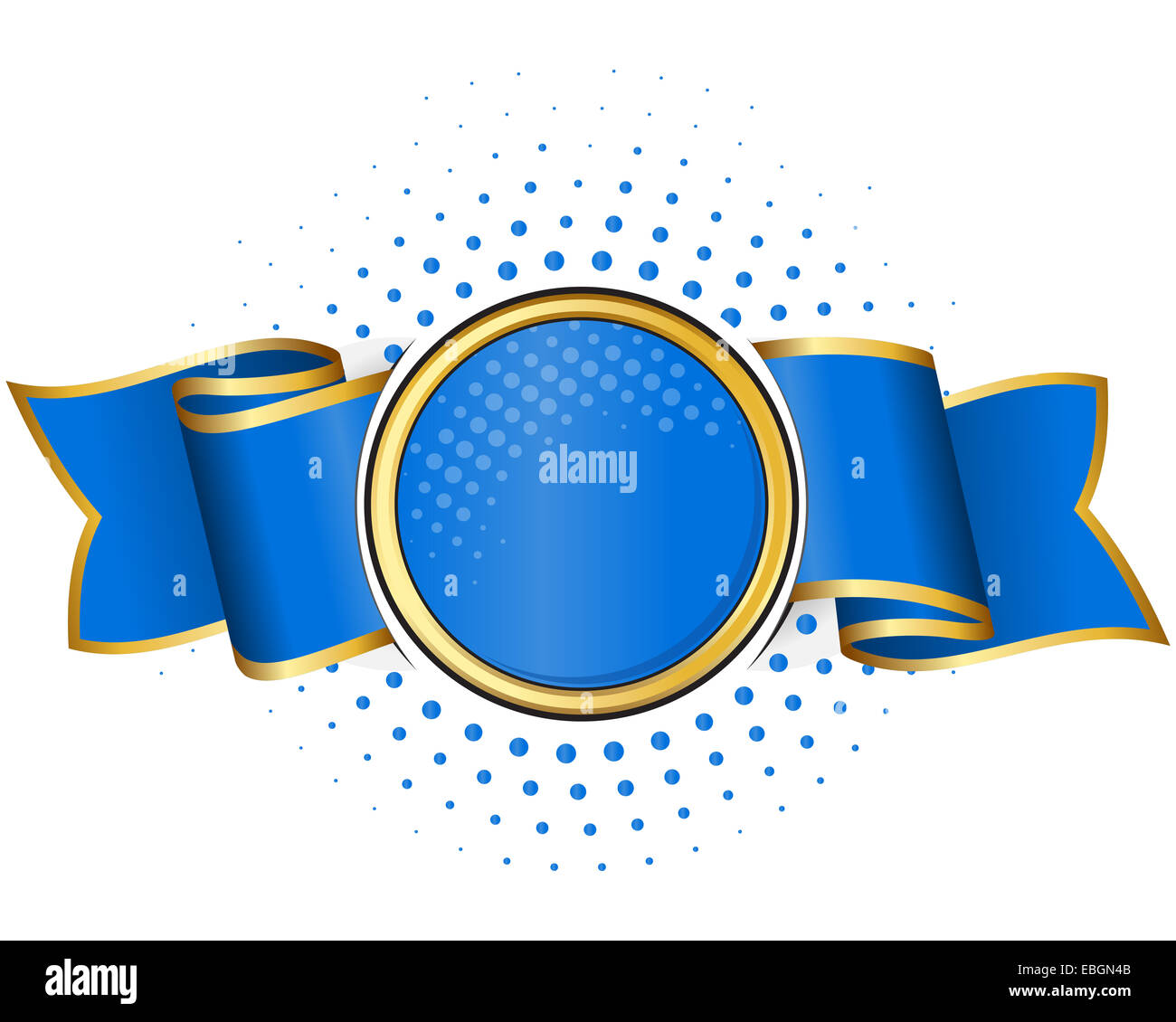 Blue round frame with ribbon on white background Stock Photo - Alamy