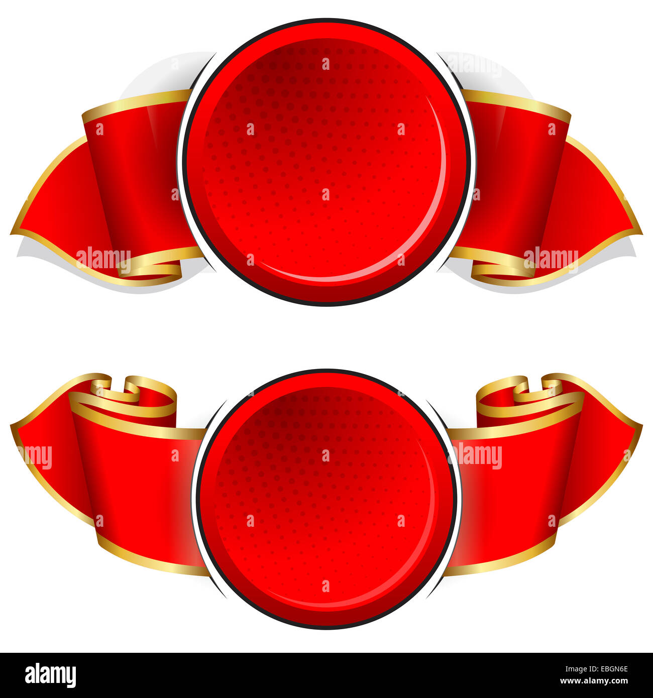 Red round frame with ribbon on white background Stock Photo - Alamy