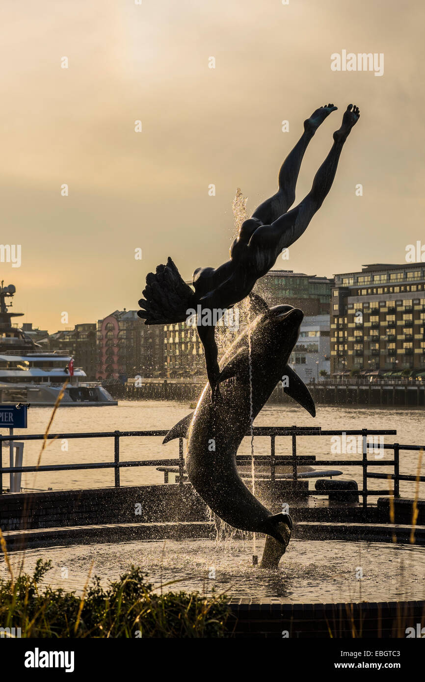 Girl with a Dolphin statue river Thames - London Stock Photo - Alamy