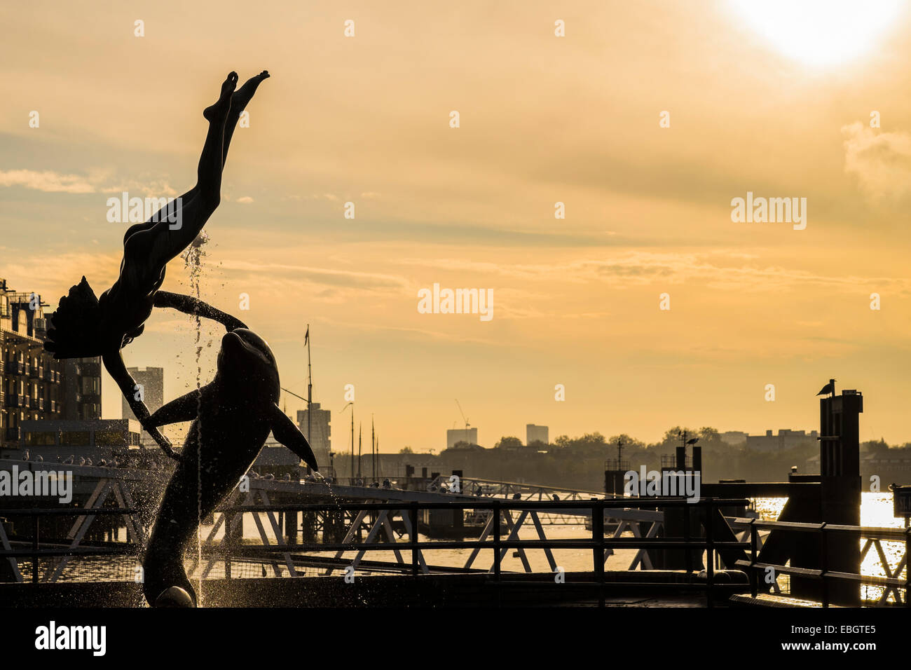 Girl with a Dolphin statue river Thames - London Stock Photo - Alamy