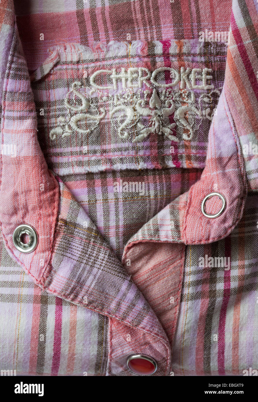 label in Cherokee check shirt Stock Photo - Alamy