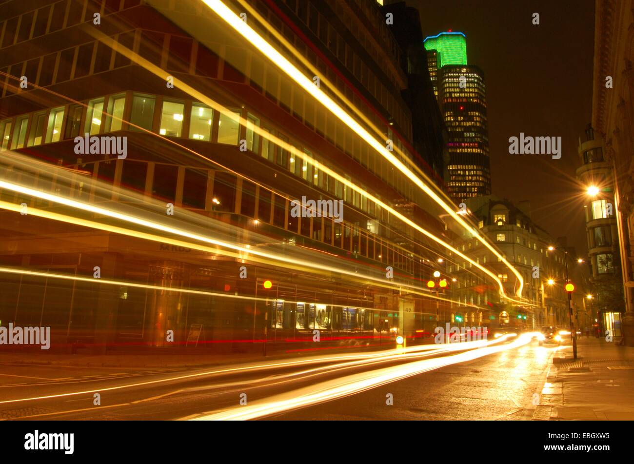 Threadneedle Street and Tower 42 at night in the City of London Stock ...
