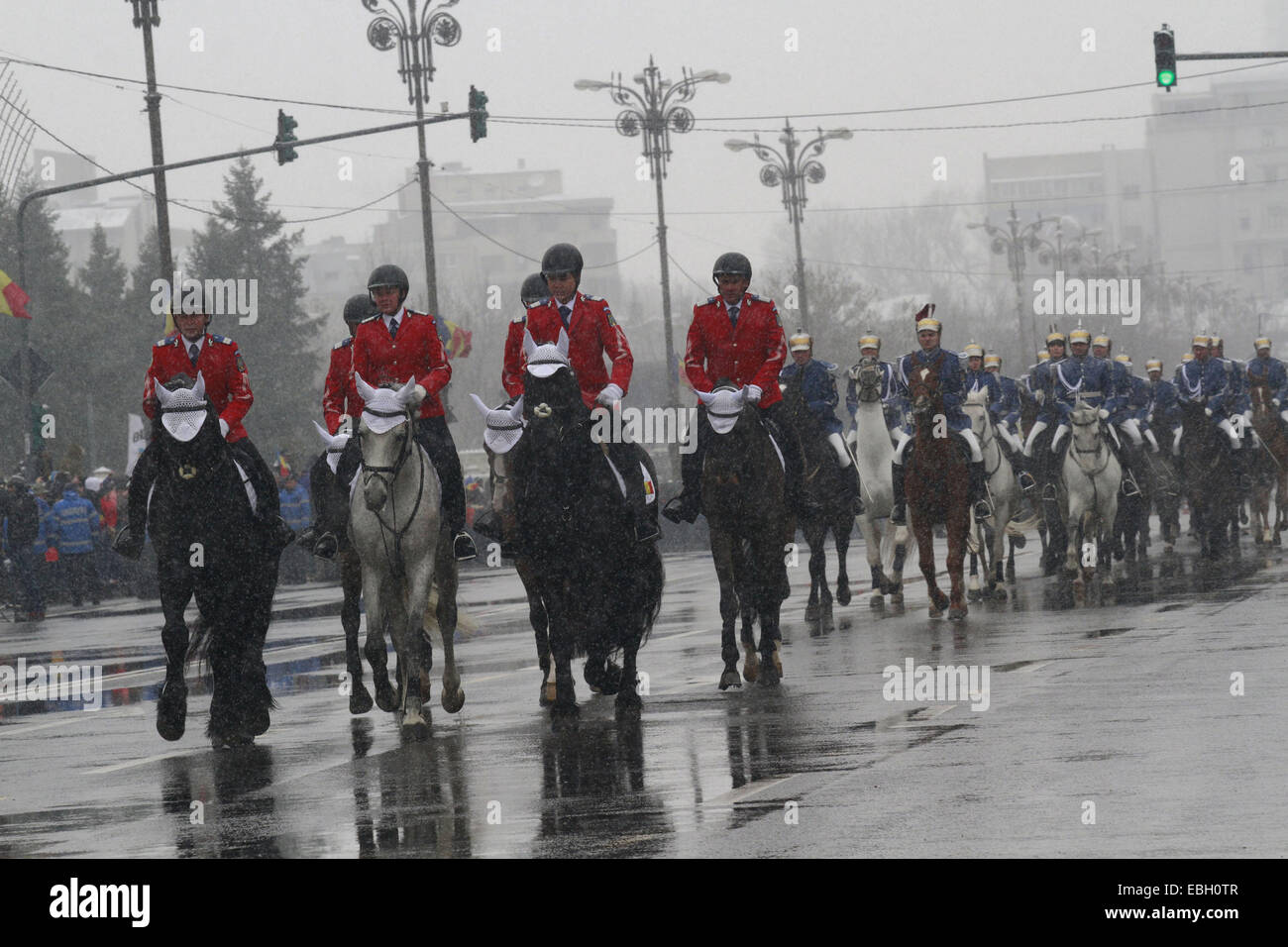 Bucharest, Romania. 1st Dec, 2014. Romanian cavalry soldiers ...
