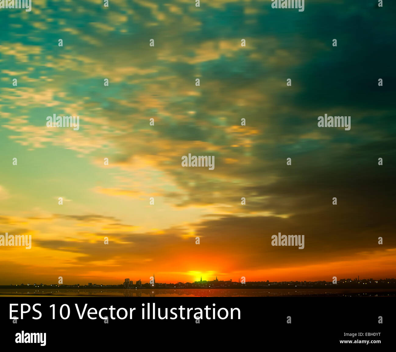 abstract nature cloud green background with silhouette of city Stock ...