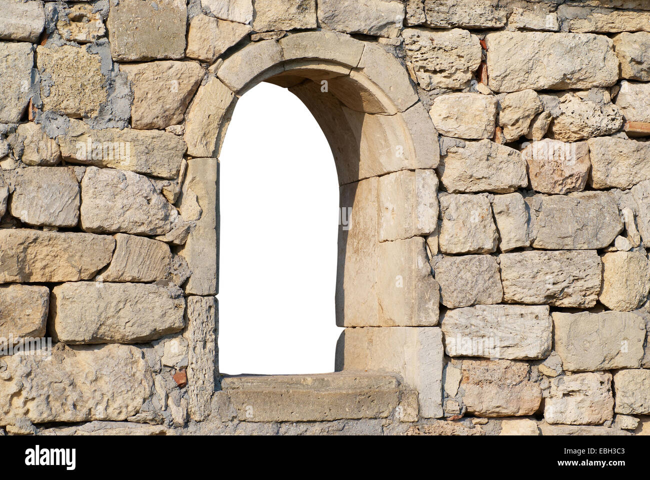 Window in the ancient stone wall white isolated Stock Photo - Alamy