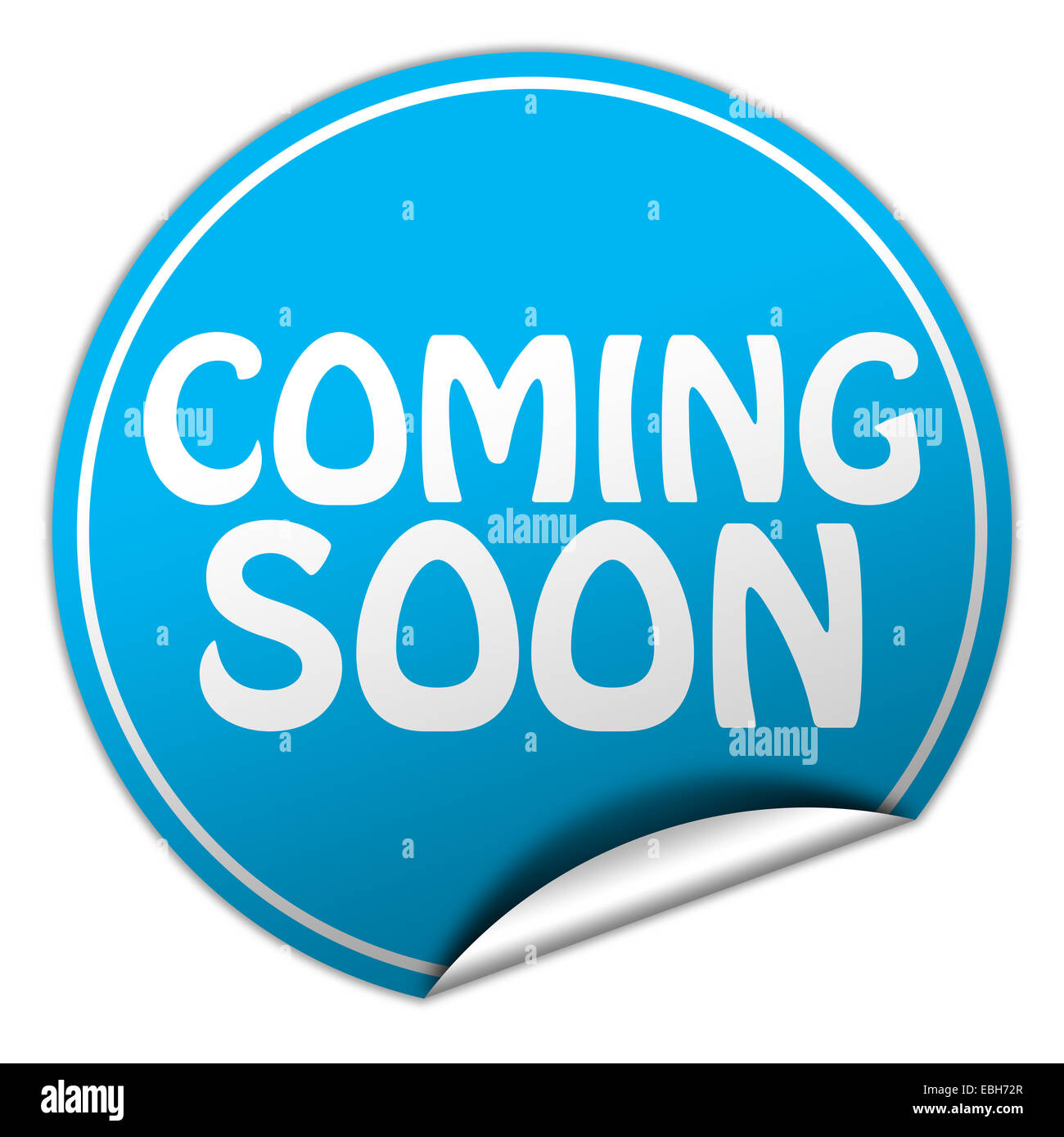 coming soon round blue sticker on white background Stock Photo - Alamy