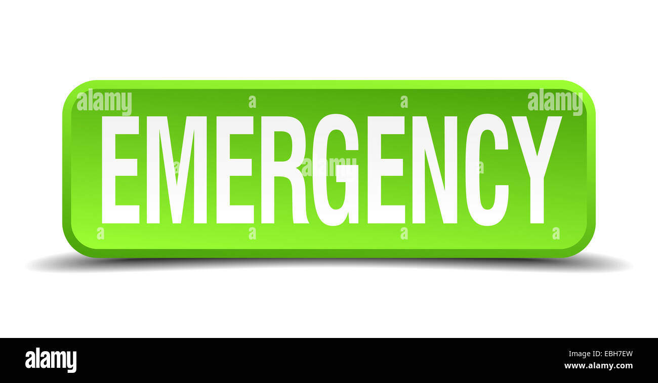 Emergency green 3d realistic square isolated button Stock Photo - Alamy