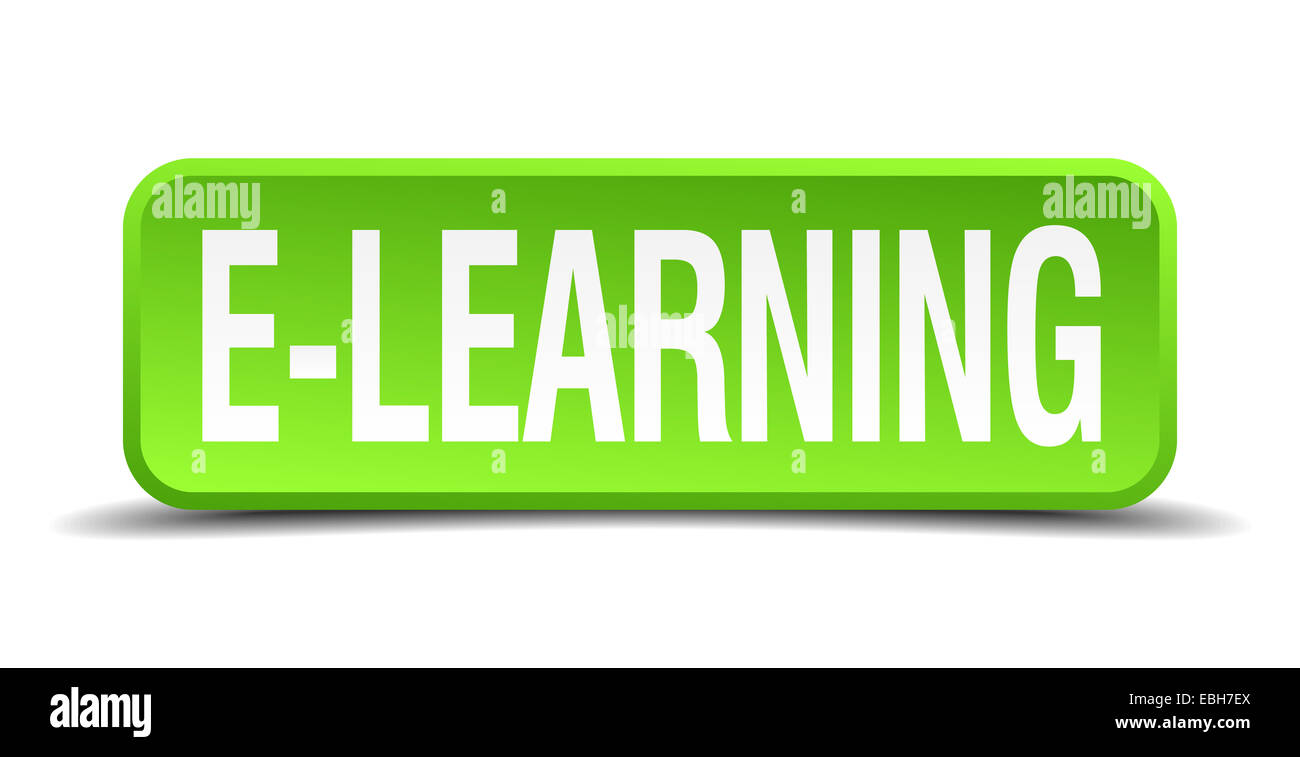 E-learning green 3d realistic square isolated button Stock Photo - Alamy