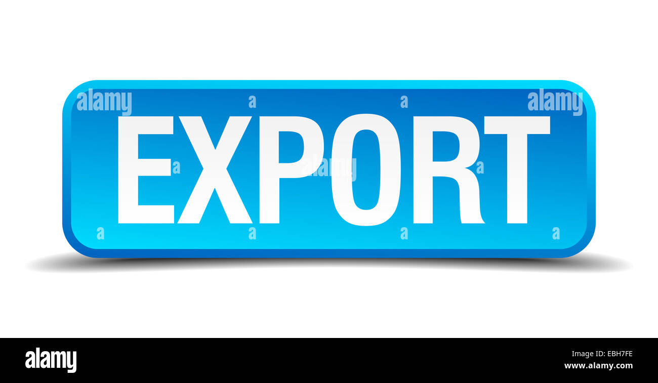 export blue 3d realistic square isolated button Stock Photo - Alamy
