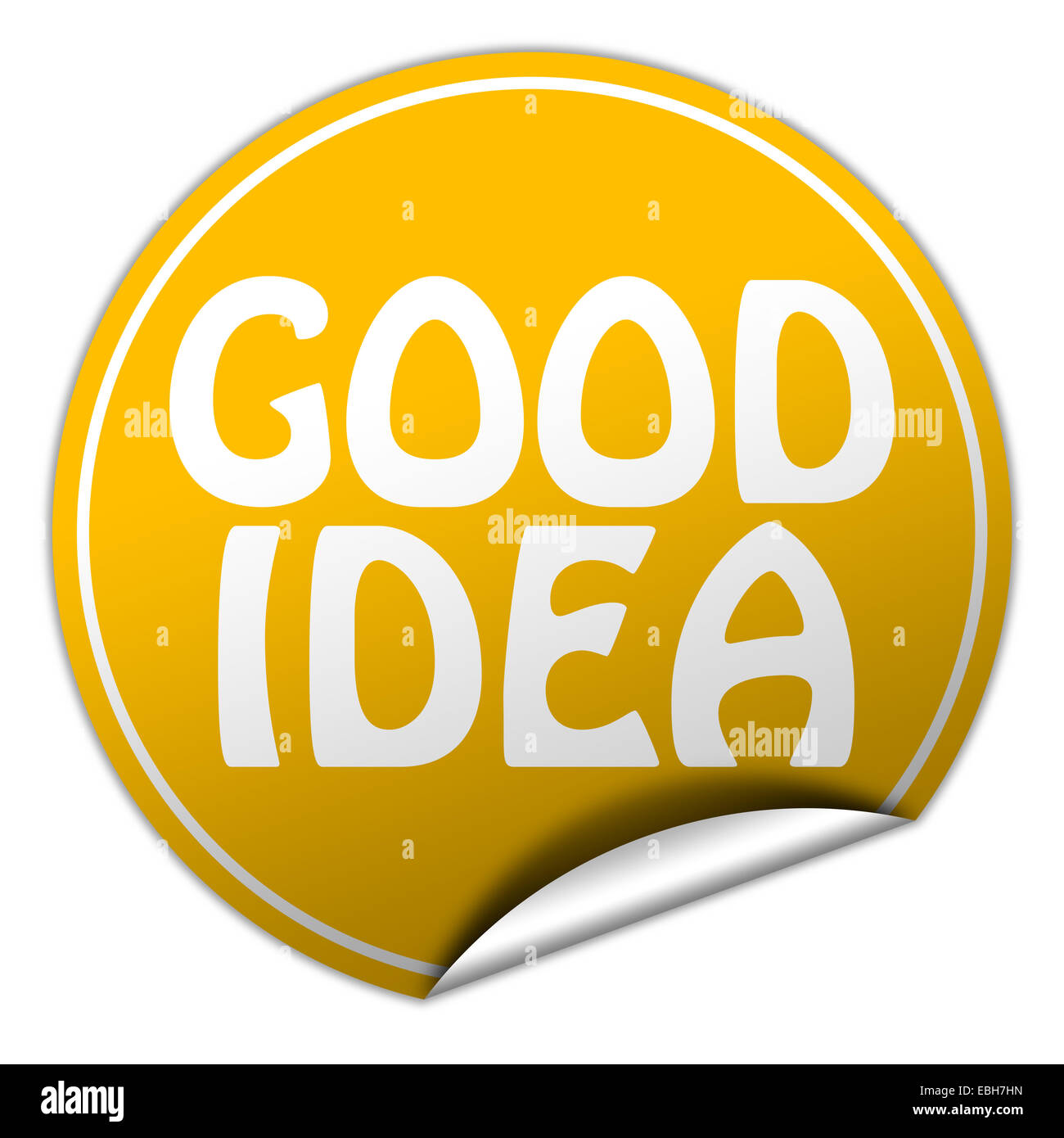 GOOD IDEA round yellow sticker on white background Stock Photo - Alamy