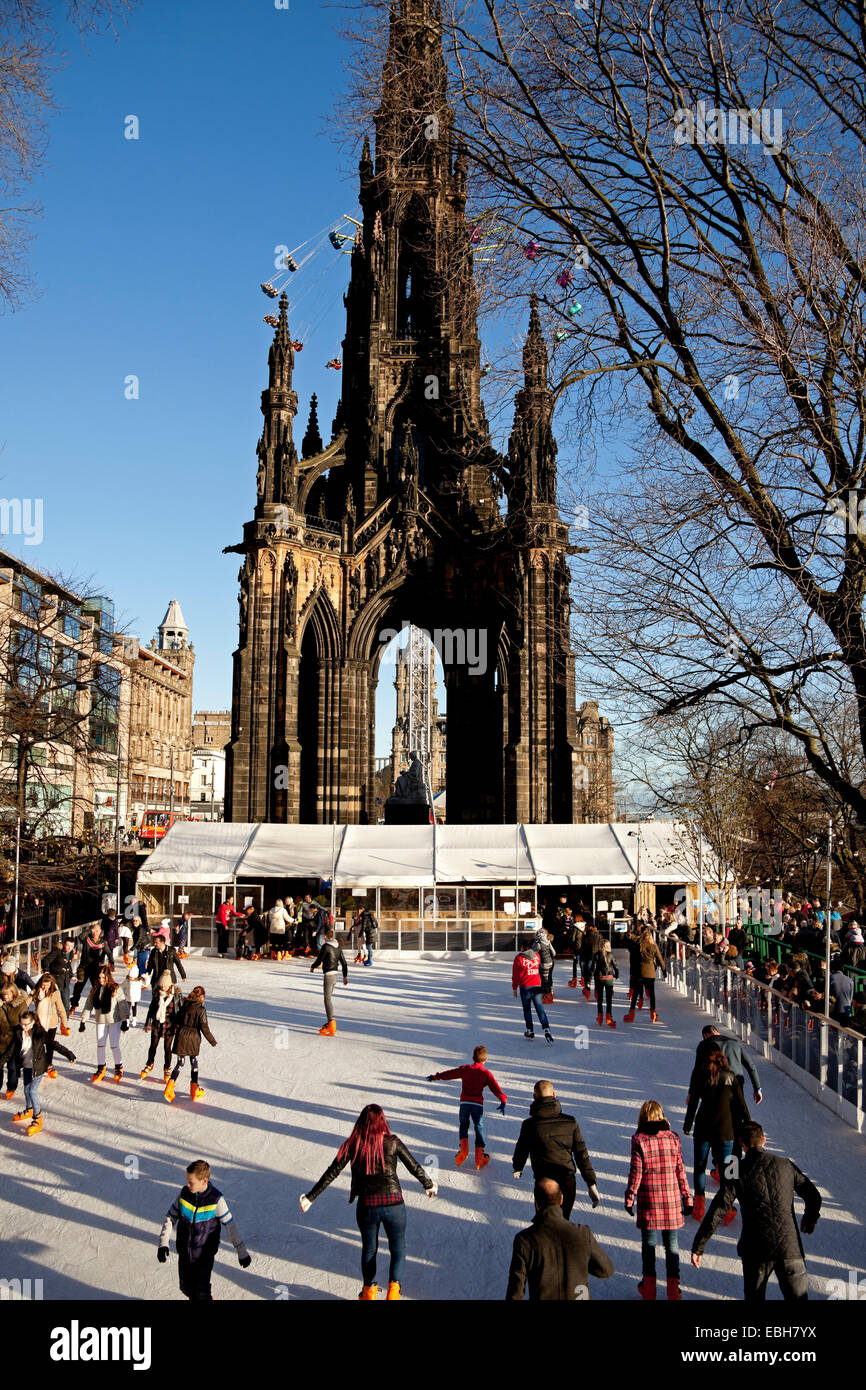 Ice Rink with Walter Scott Monument in background, East Princes Street ...