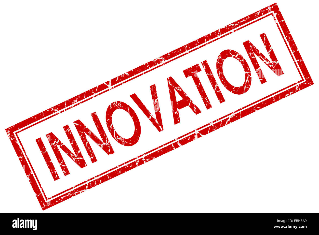 Innovation red square grungy stamp isolated on white background Stock ...