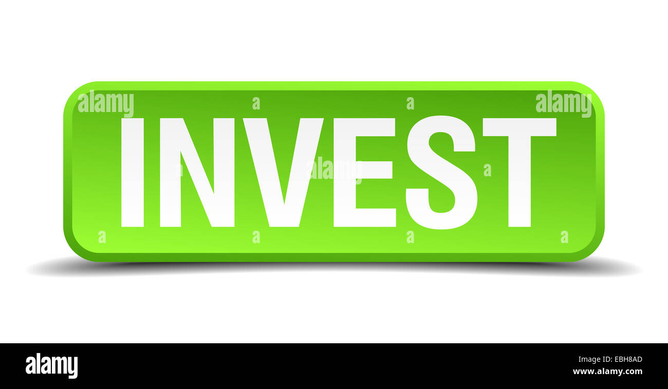 Invest green 3d realistic square isolated button Stock Photo - Alamy