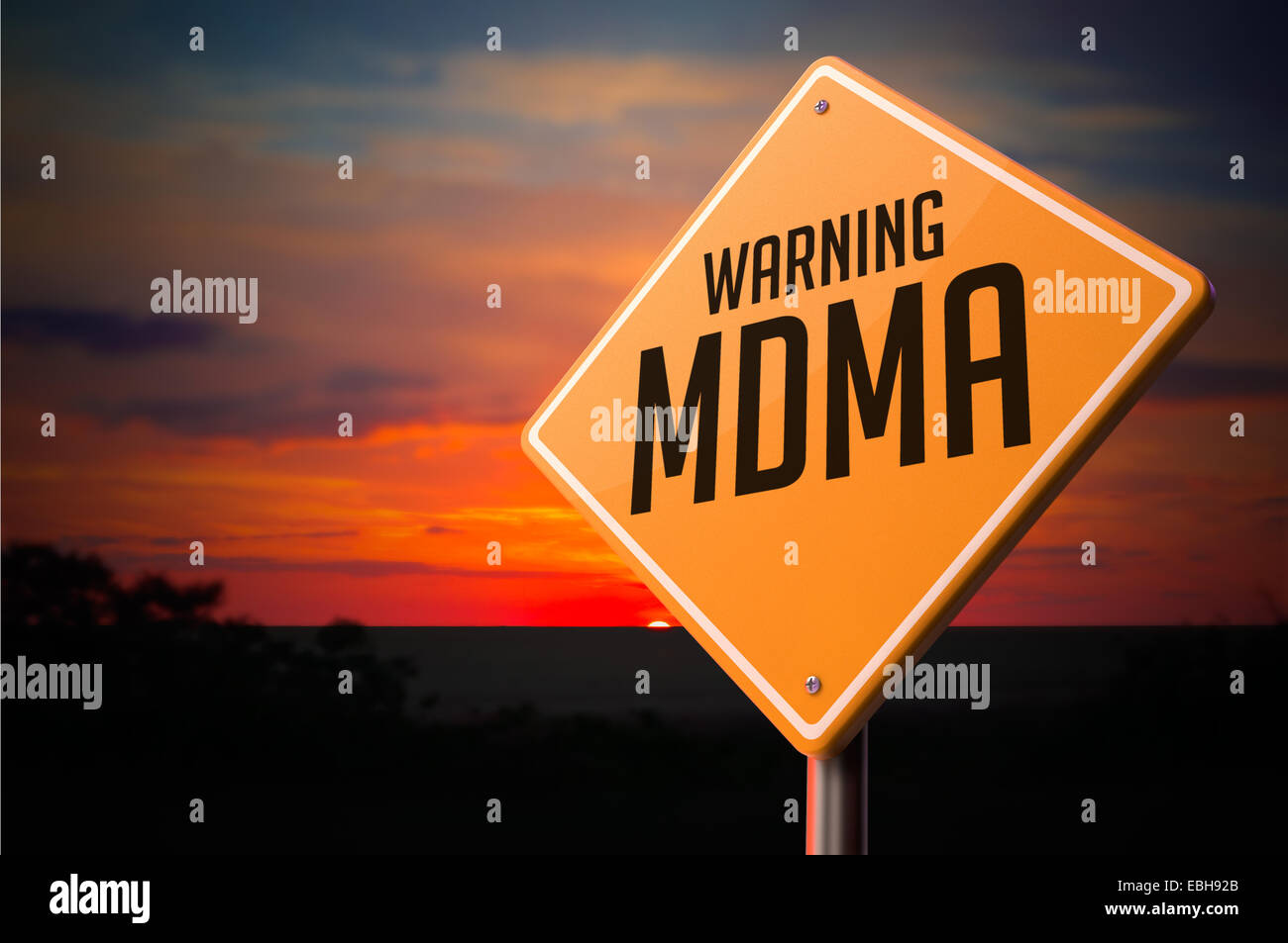 MDMA on Warning Road Sign on Sunset Sky Background Stock Photo - Alamy