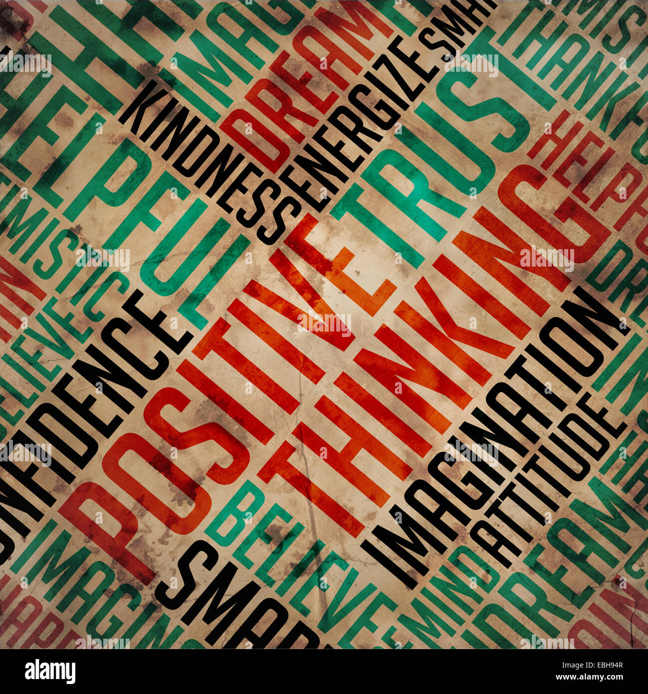 Positive Thinking - Grange Word Collage on Old Fulvous Paper Stock ...