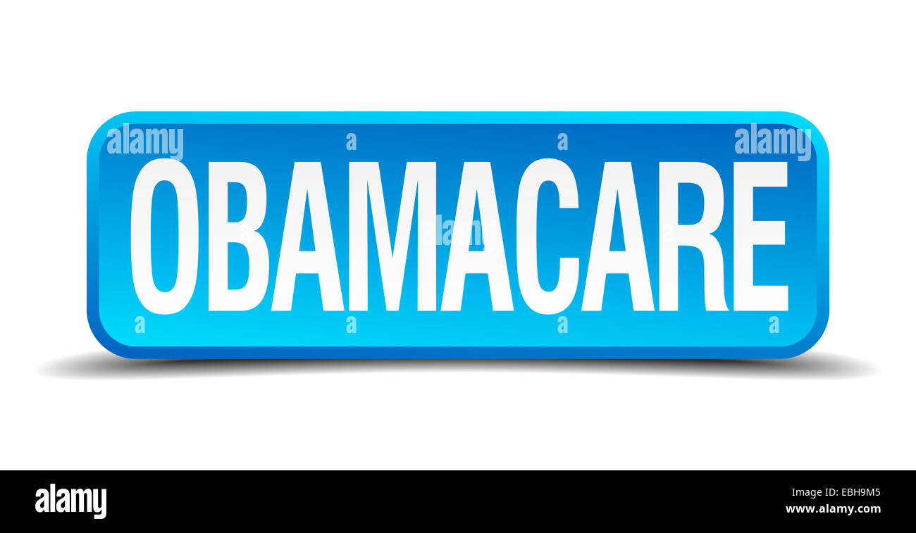 Obamacare blue 3d realistic square isolated button Stock Photo - Alamy