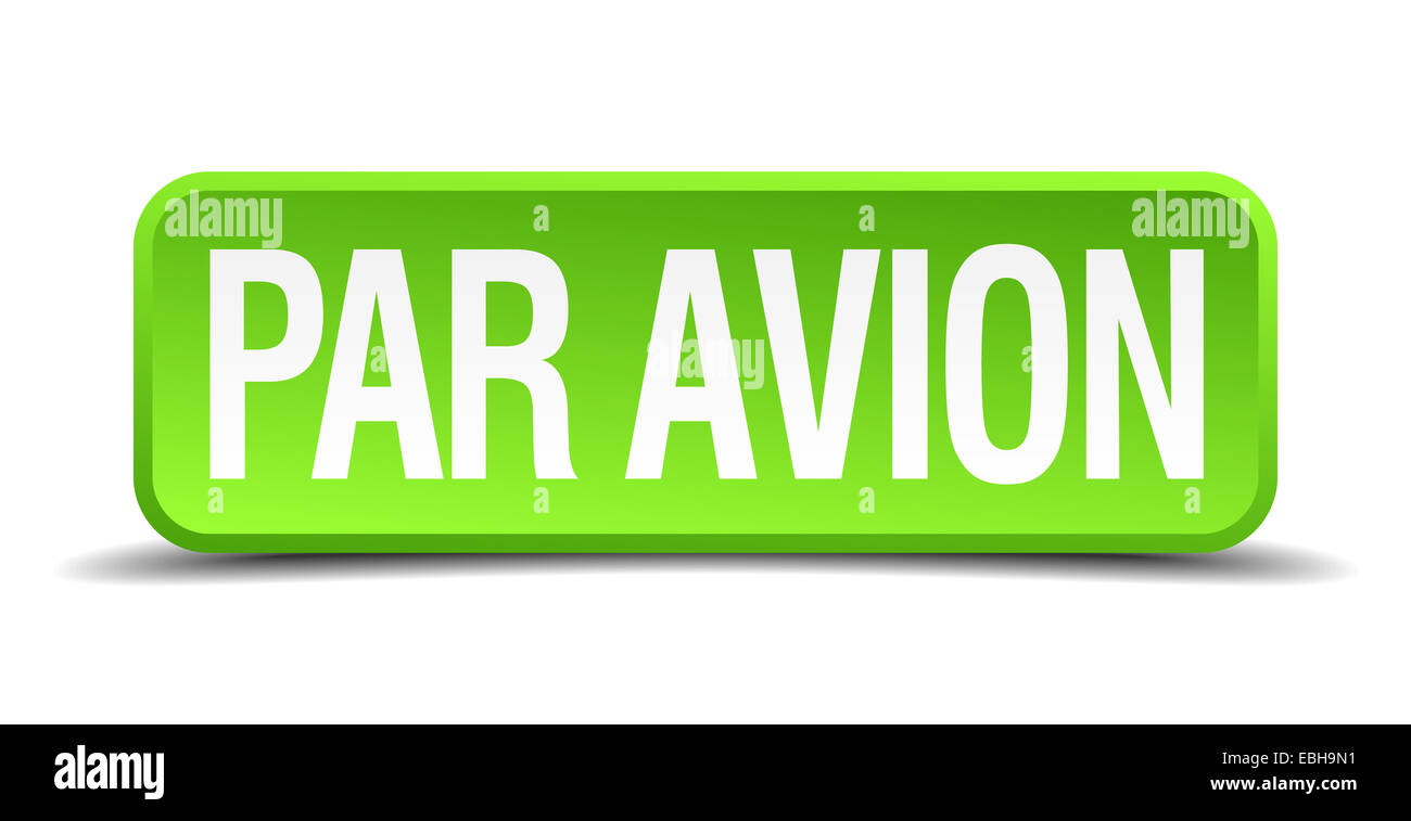 par avion green 3d realistic square isolated button Stock Photo - Alamy