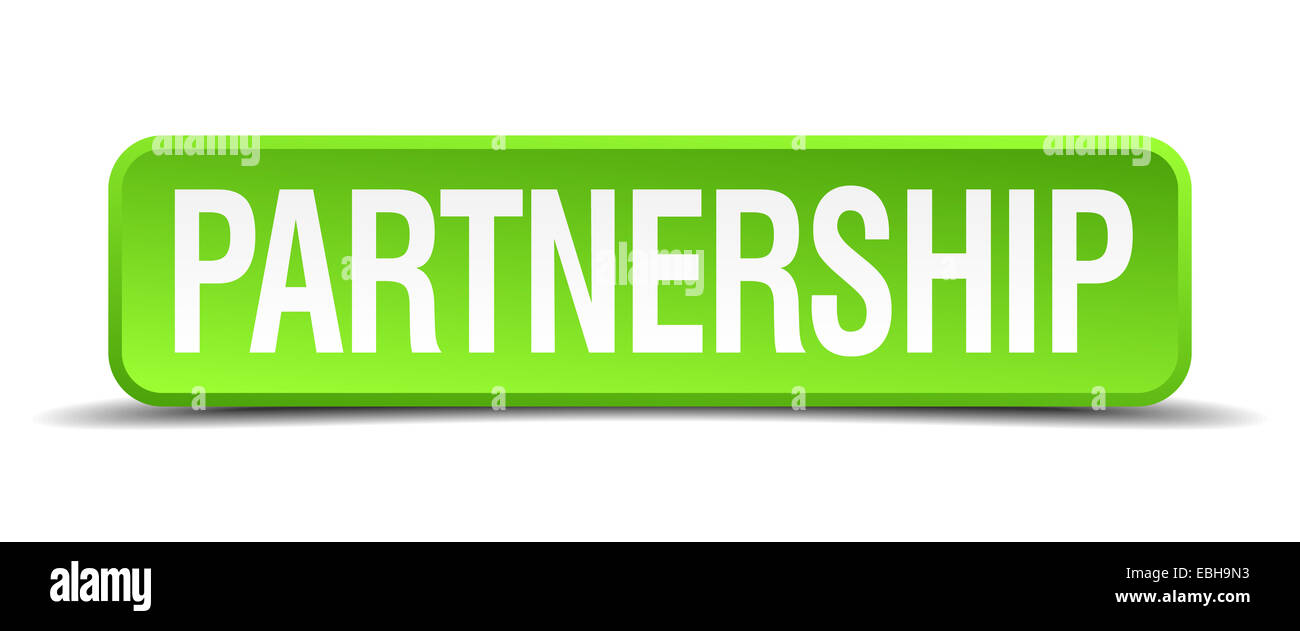 partnership green 3d realistic square isolated button Stock Photo - Alamy