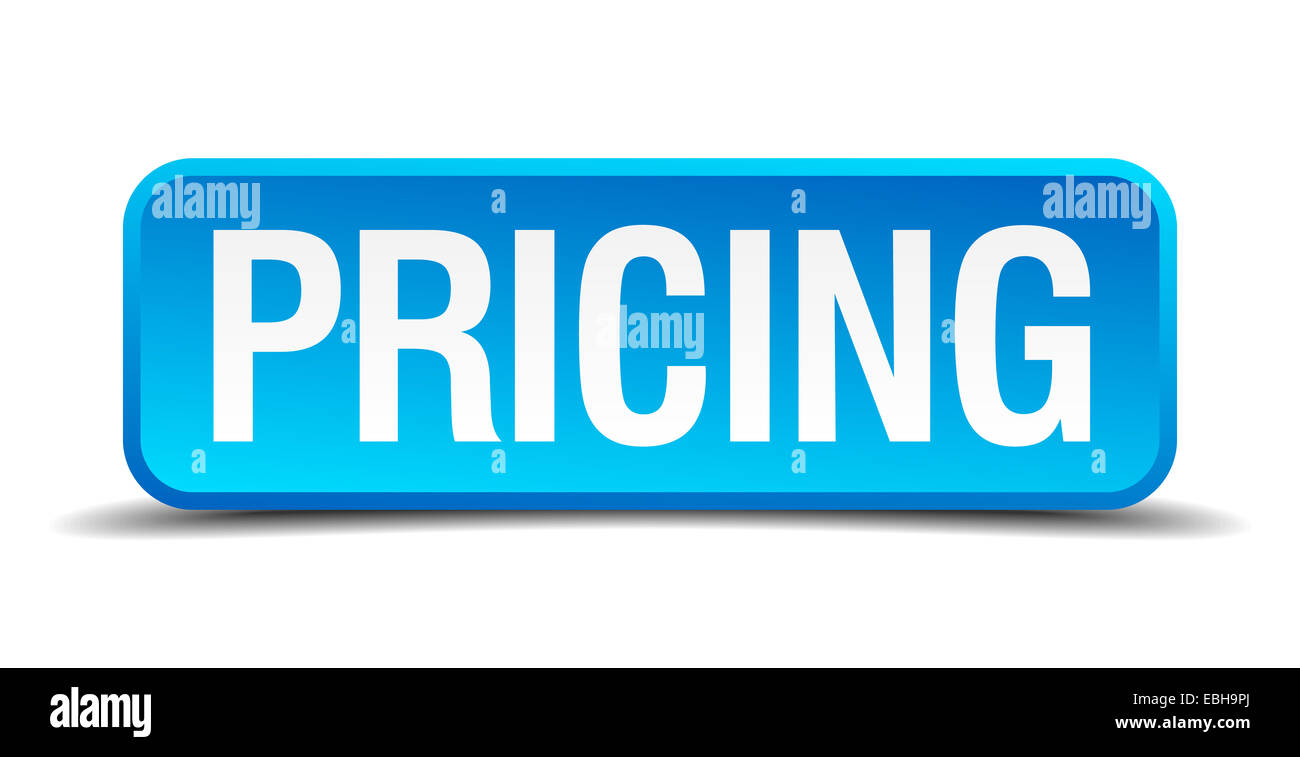 Pricing blue 3d realistic square isolated button Stock Photo - Alamy
