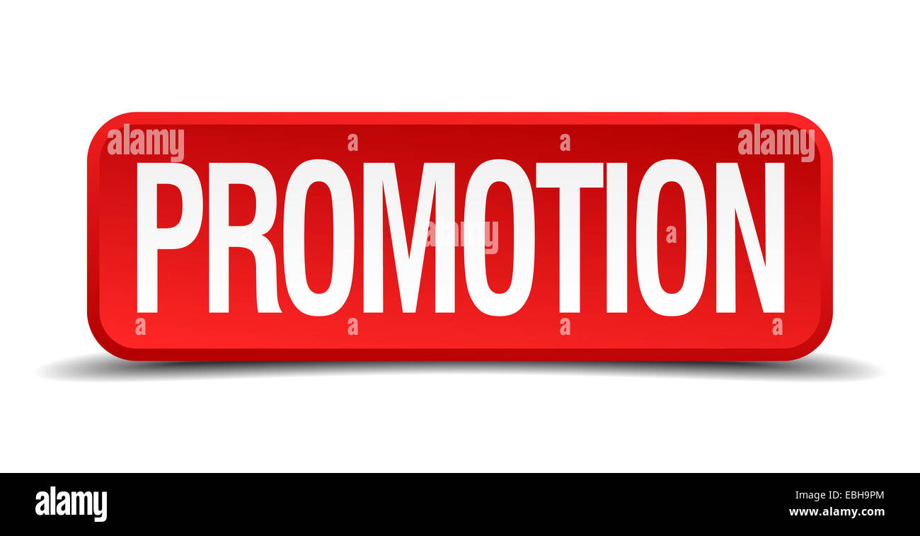 Promotion red 3d square button isolated on white Stock Photo - Alamy