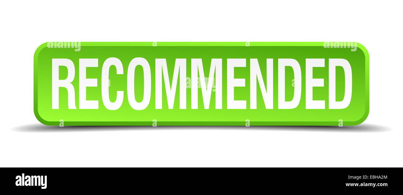 recommended green 3d realistic square isolated button Stock Photo - Alamy