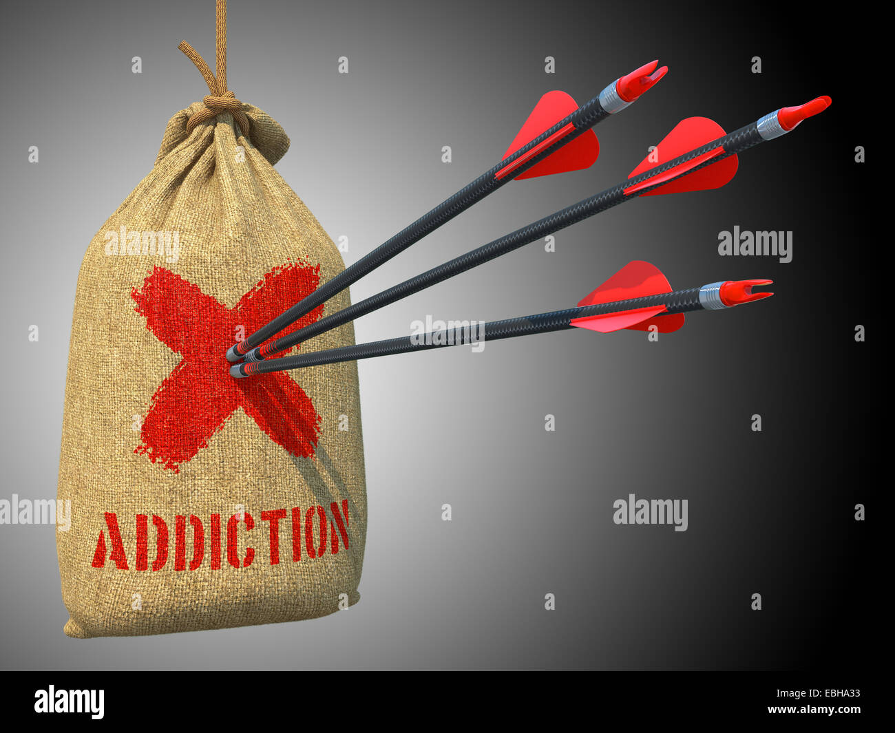 Addiction Concept. Three Arrows Hit in Red Target on a Hanging Sack on ...