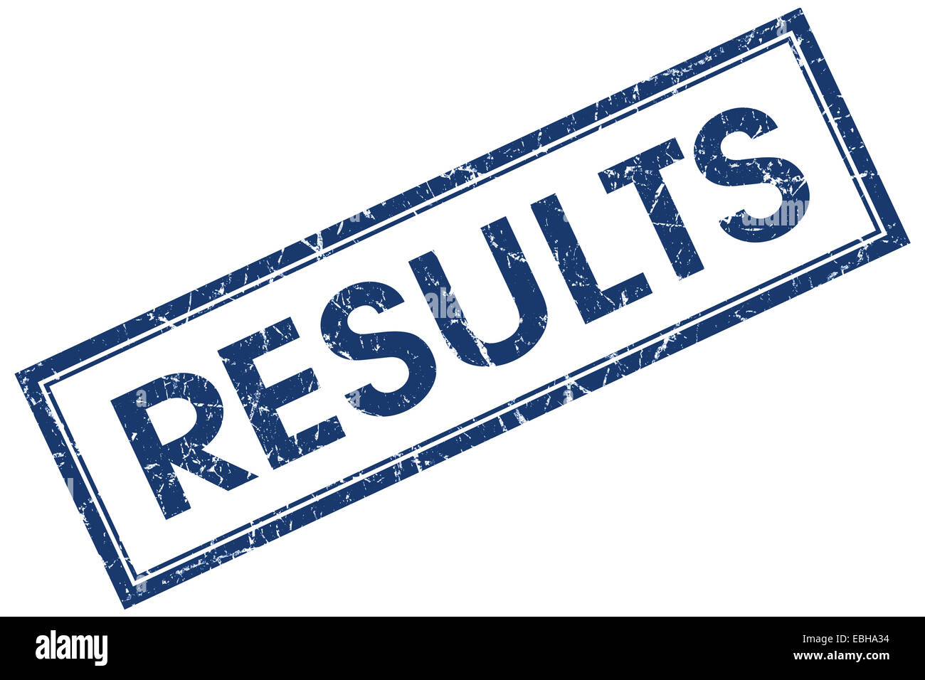 Results blue square grungy stamp isolated on white background Stock ...