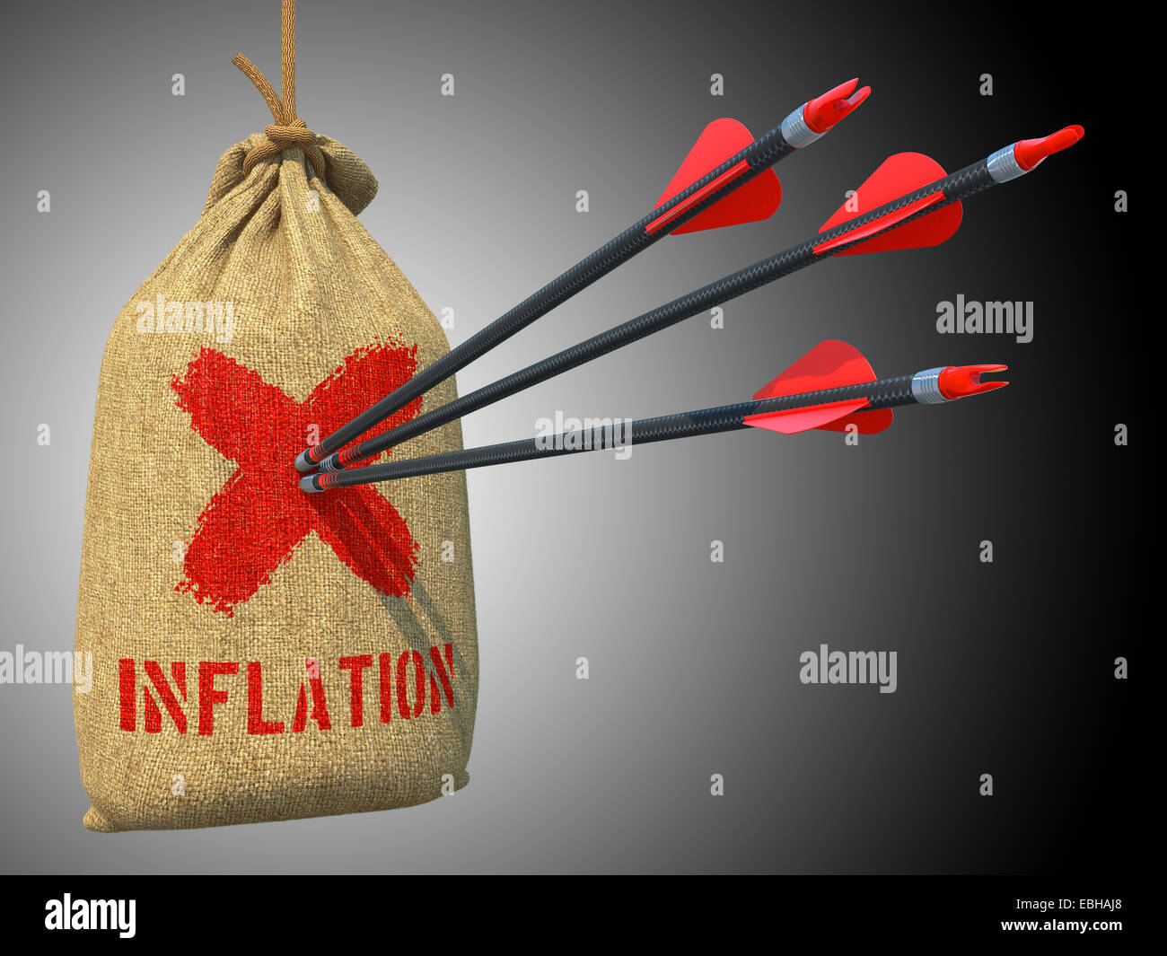 Inflation Concept. Three Arrows Hit in Red Target on a Hanging Sack on ...