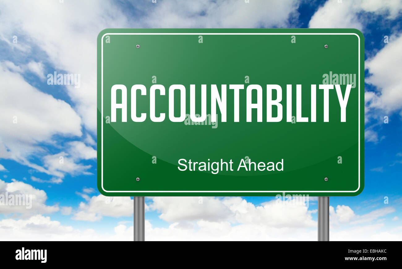 Highway Signpost with Accountability Wording on Sky Background Stock ...