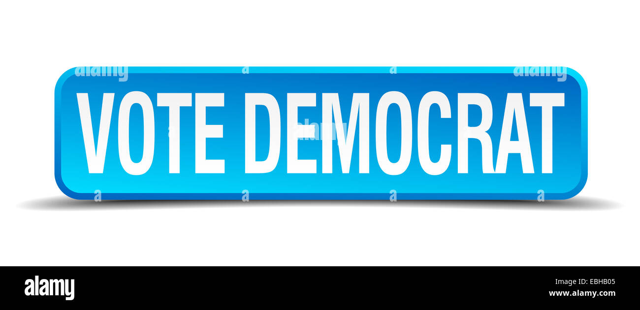 vote democrat blue 3d realistic square isolated button Stock Photo - Alamy
