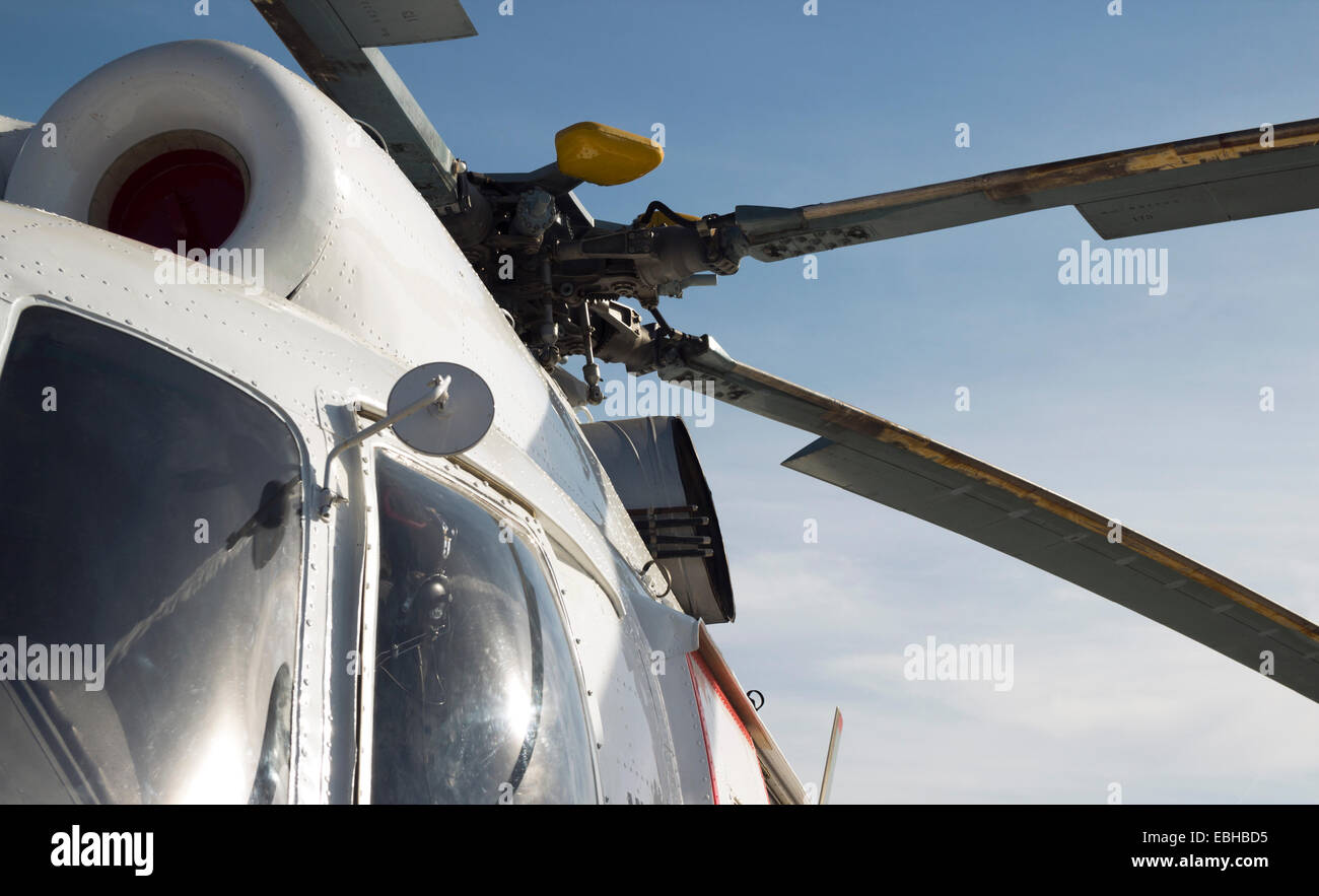 civil helicopter engine mechanism detail. part of copter propeller and ...