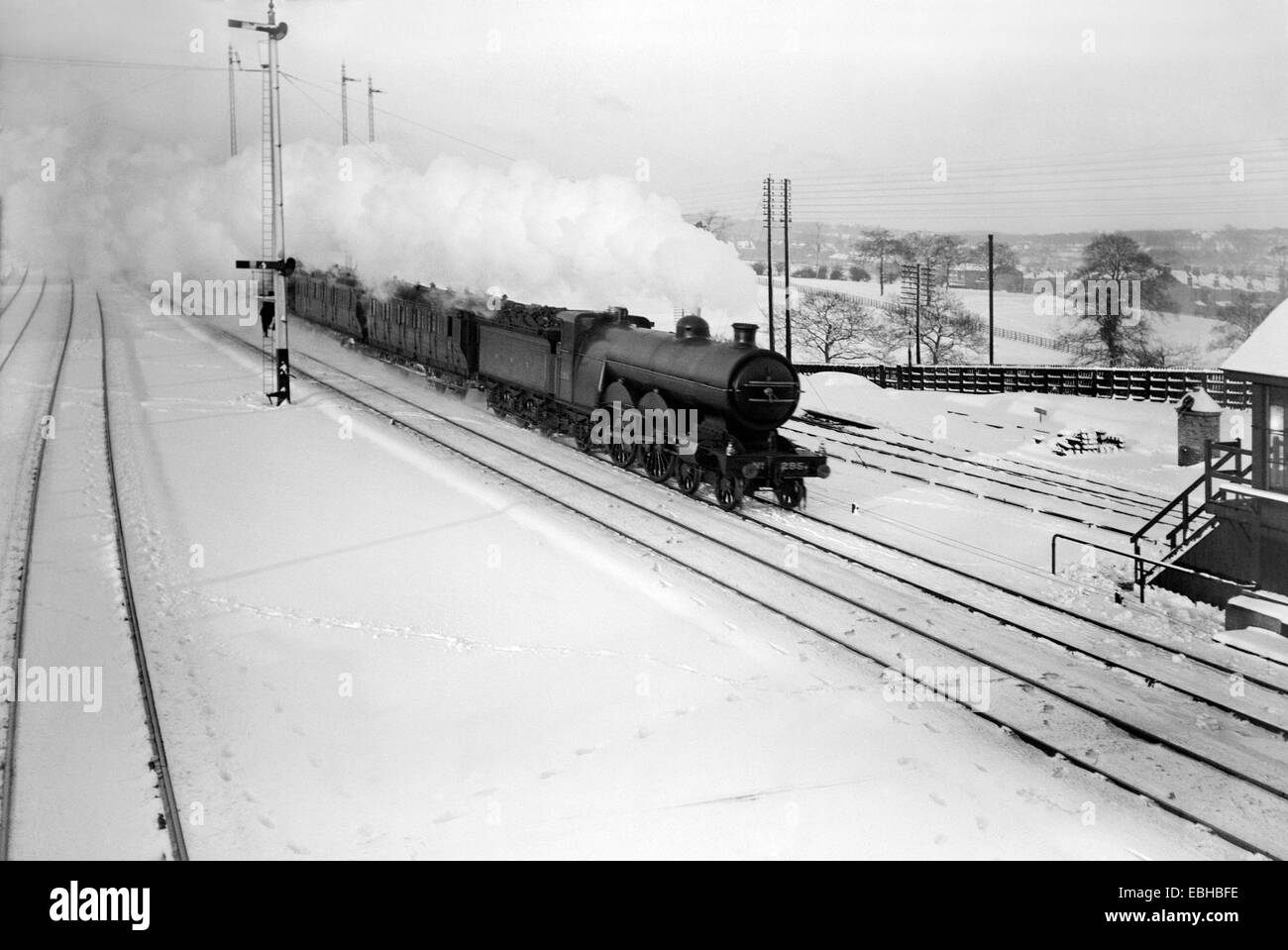 Steam train in heavy snow Black and White Stock Photos & Images - Alamy