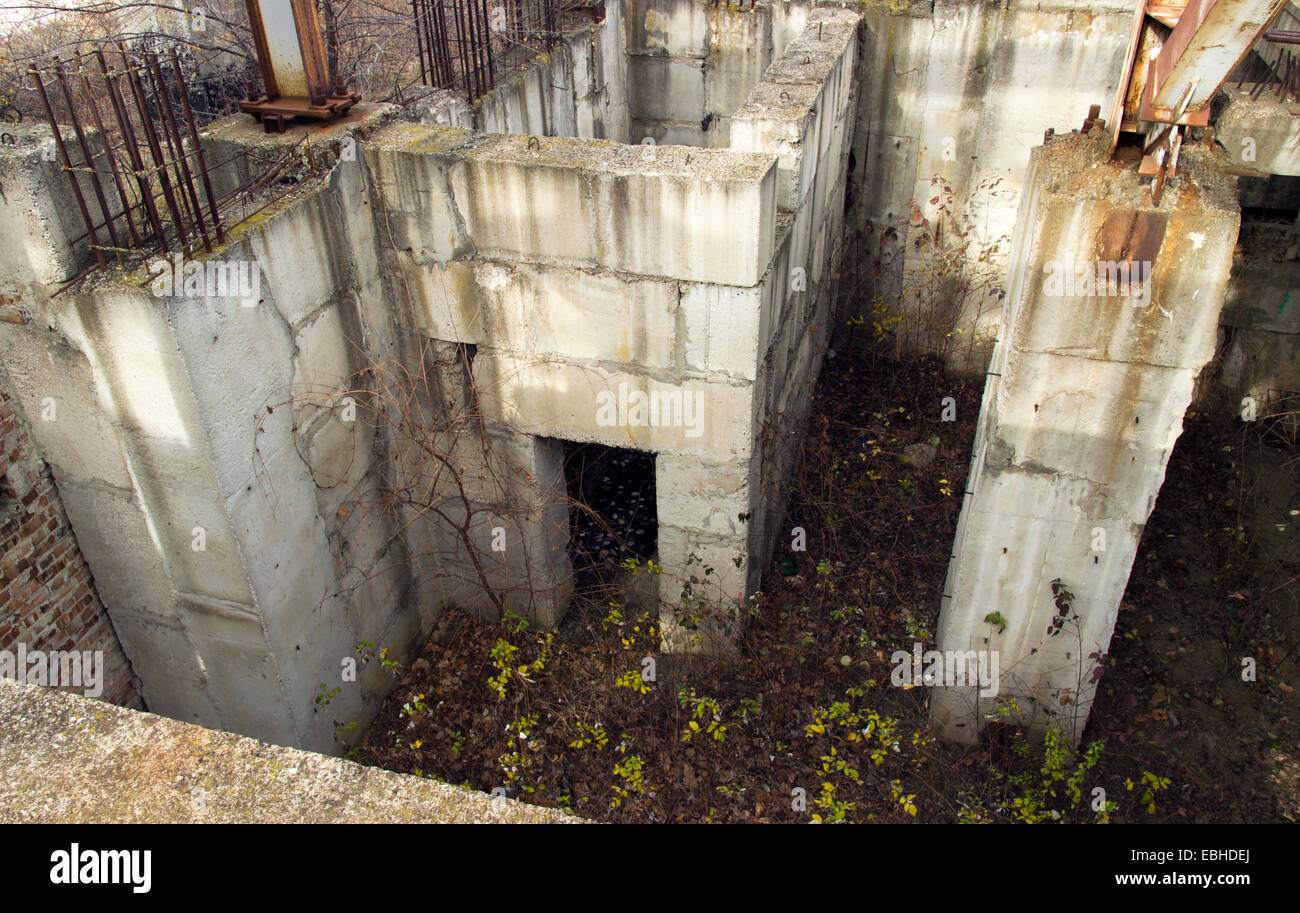 abandoned, overgrown building exterior. urban, industrial construction ...