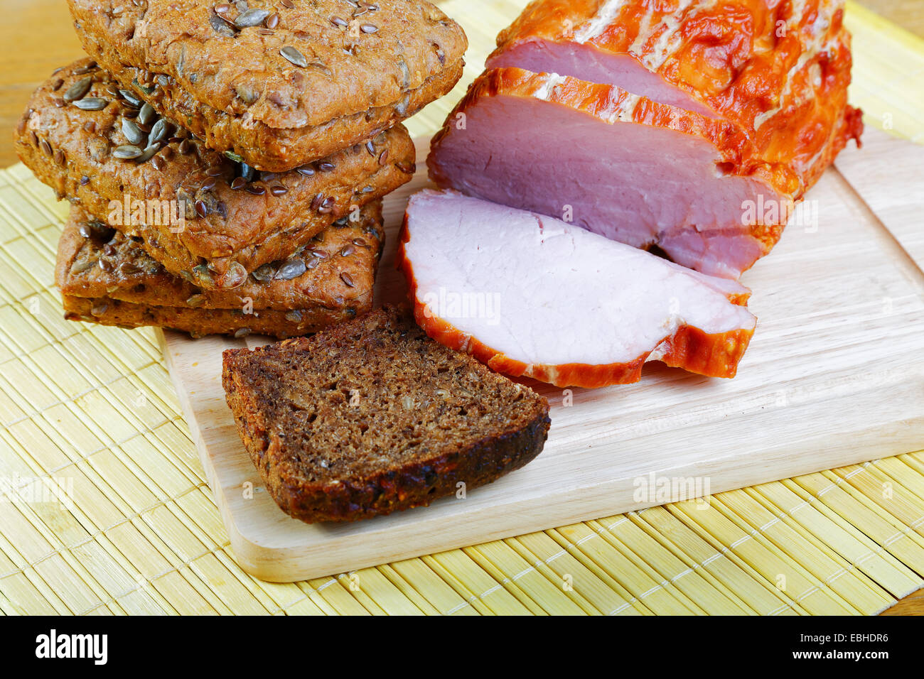 The sliced ham and bread slices Stock Photo - Alamy