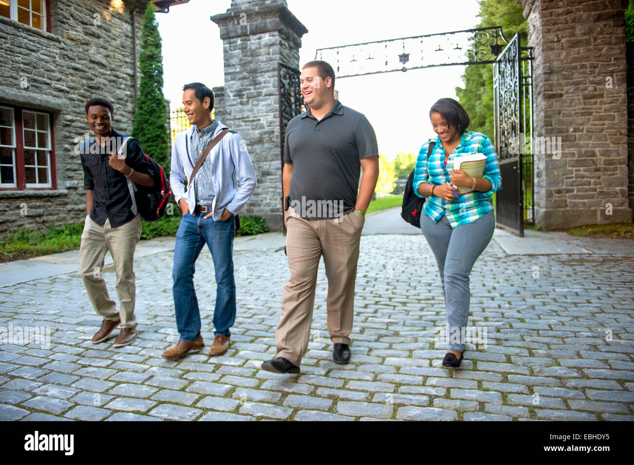 Four students walking together Stock Photo - Alamy