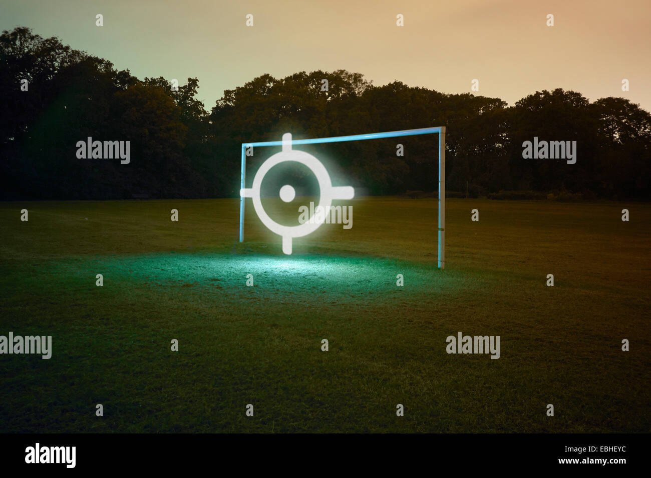 Football goal with illuminated target symbol Stock Photo - Alamy