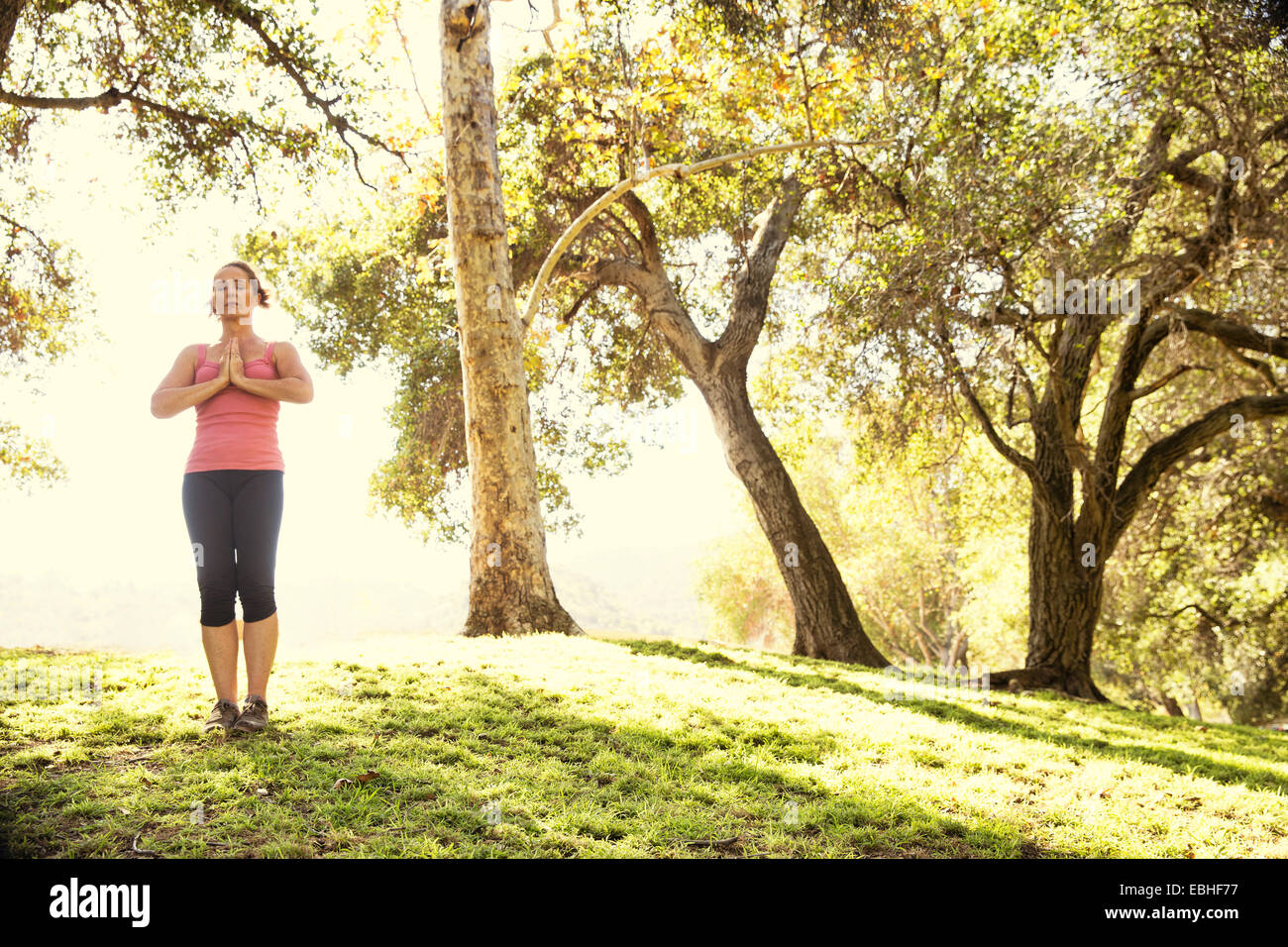 Yoga in park hands hi-res stock photography and images - Alamy